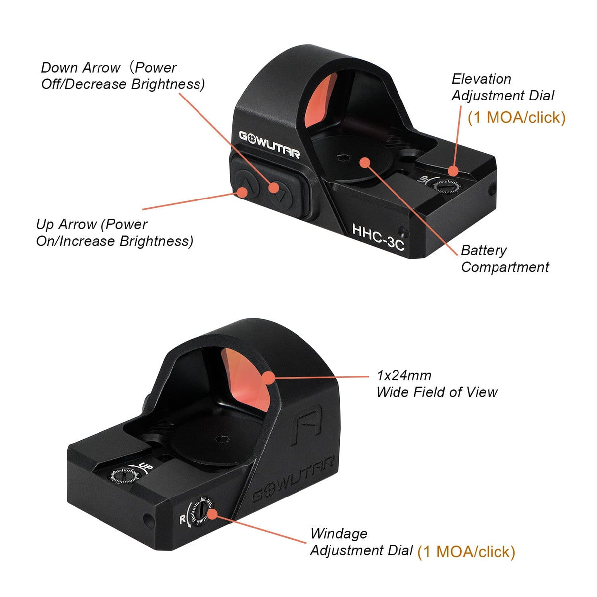 HHC-3C Multiple Reticles 2 MOA Dot 62 MOA Circle Red Dot Sight – GOWUTAR