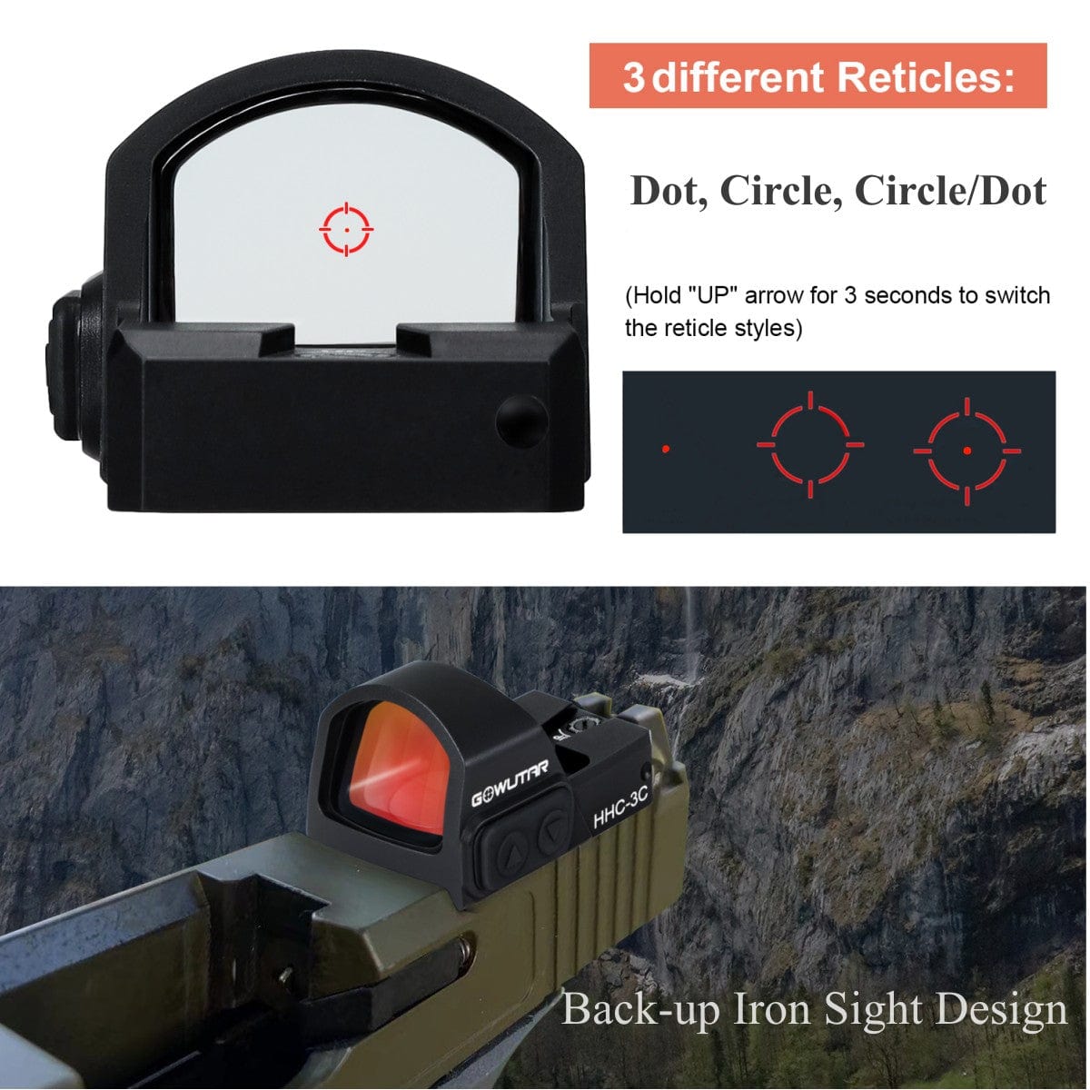 HHC-3C Multiple Reticles 2 MOA Dot 62 MOA Circle Red Dot Sight – GOWUTAR