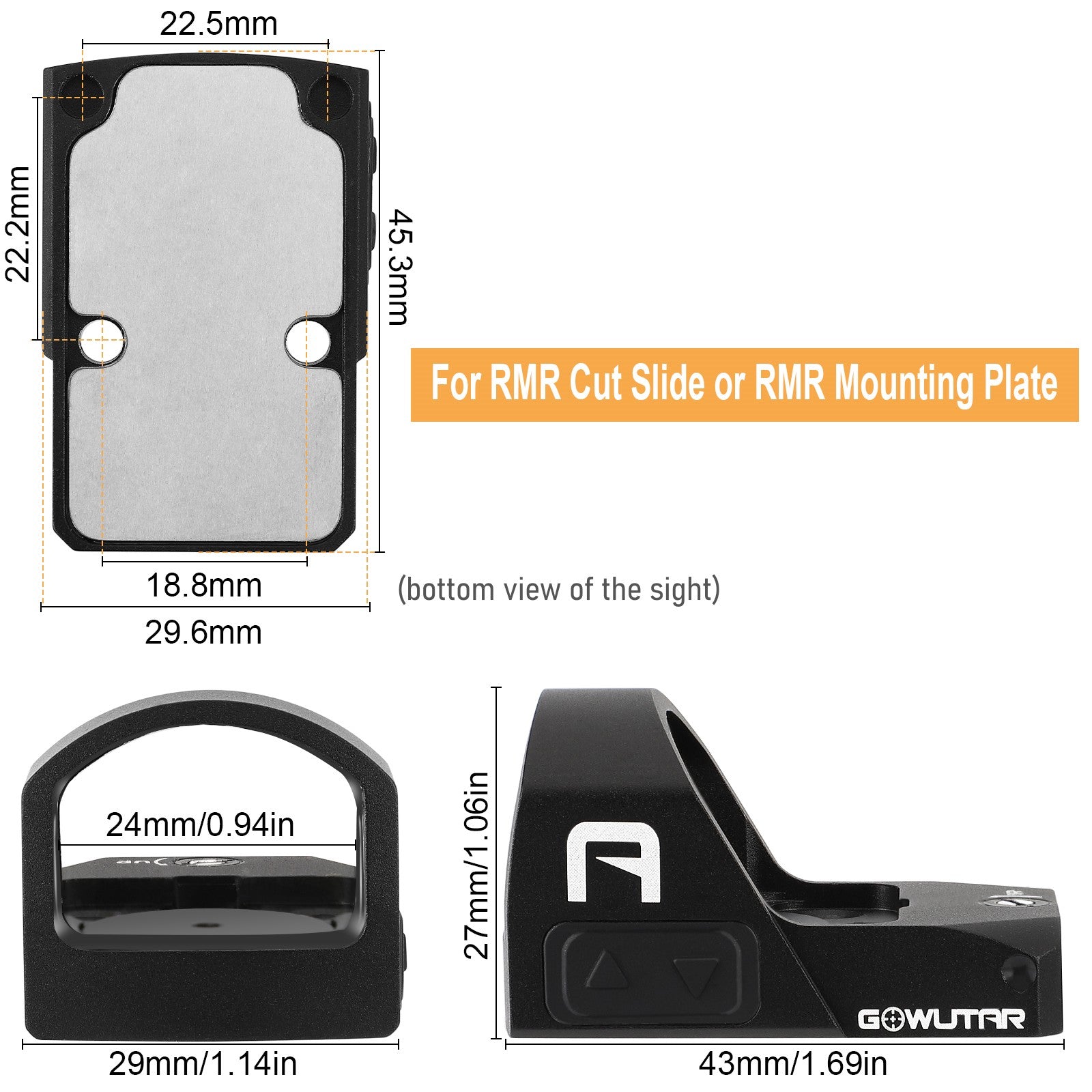 GOWUTAR A20 RMR Green Dot Sight Shake Awake 2MOA Reflex Sight for Full