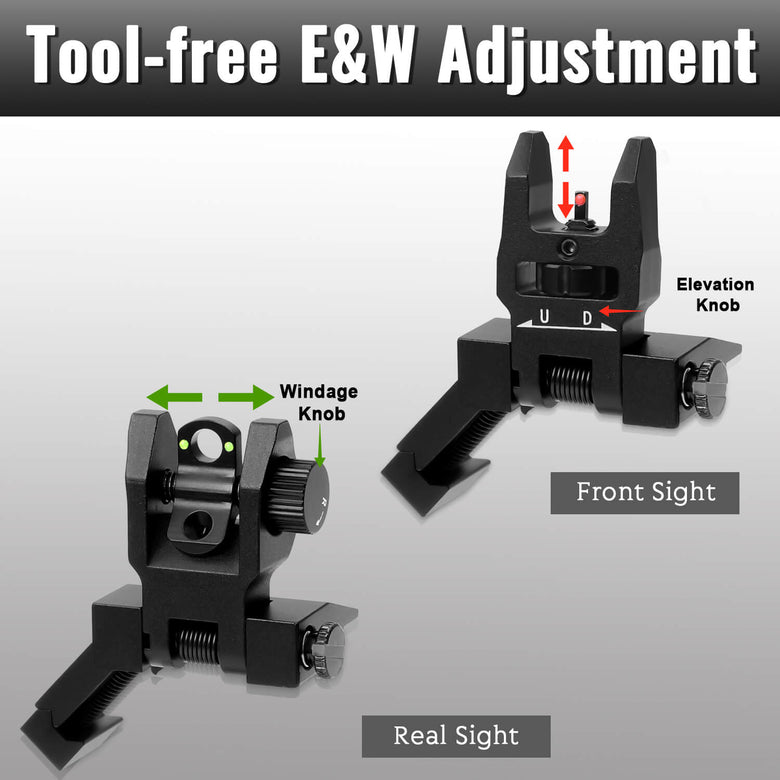 GOWUTAR 45 Degree Offset Pop Up Backup Iron Sights Toolless Fiber Opti