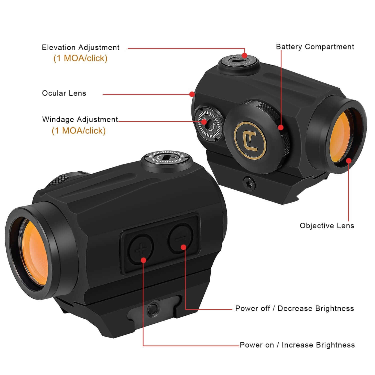 GOWUTAR HHC-B22 3 MOA Shake Awake Red Dot Scope for Rifles
